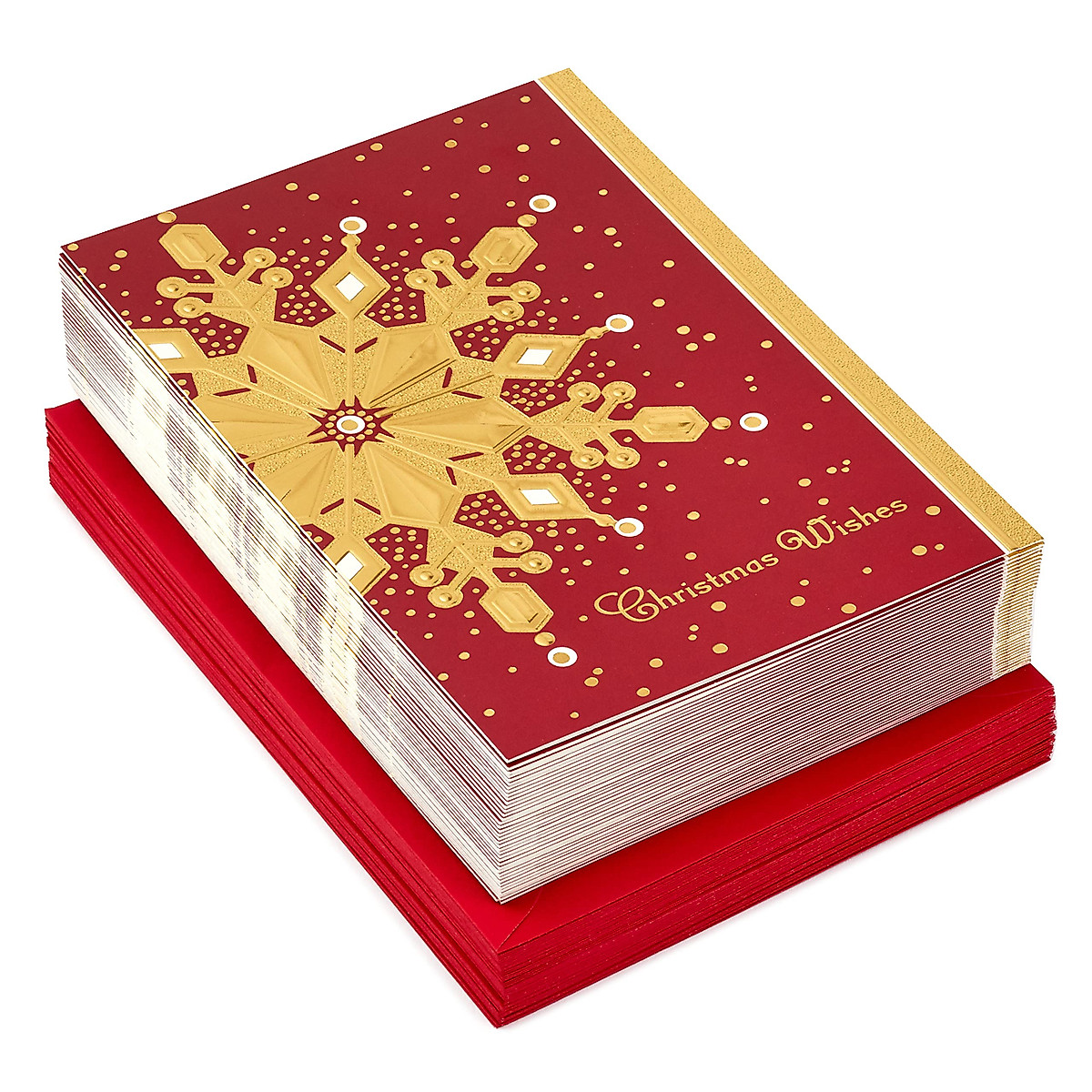Hallmark Boxed Holiday Cards, Red and Gold Snowflake (40 Cards with Envelopes)