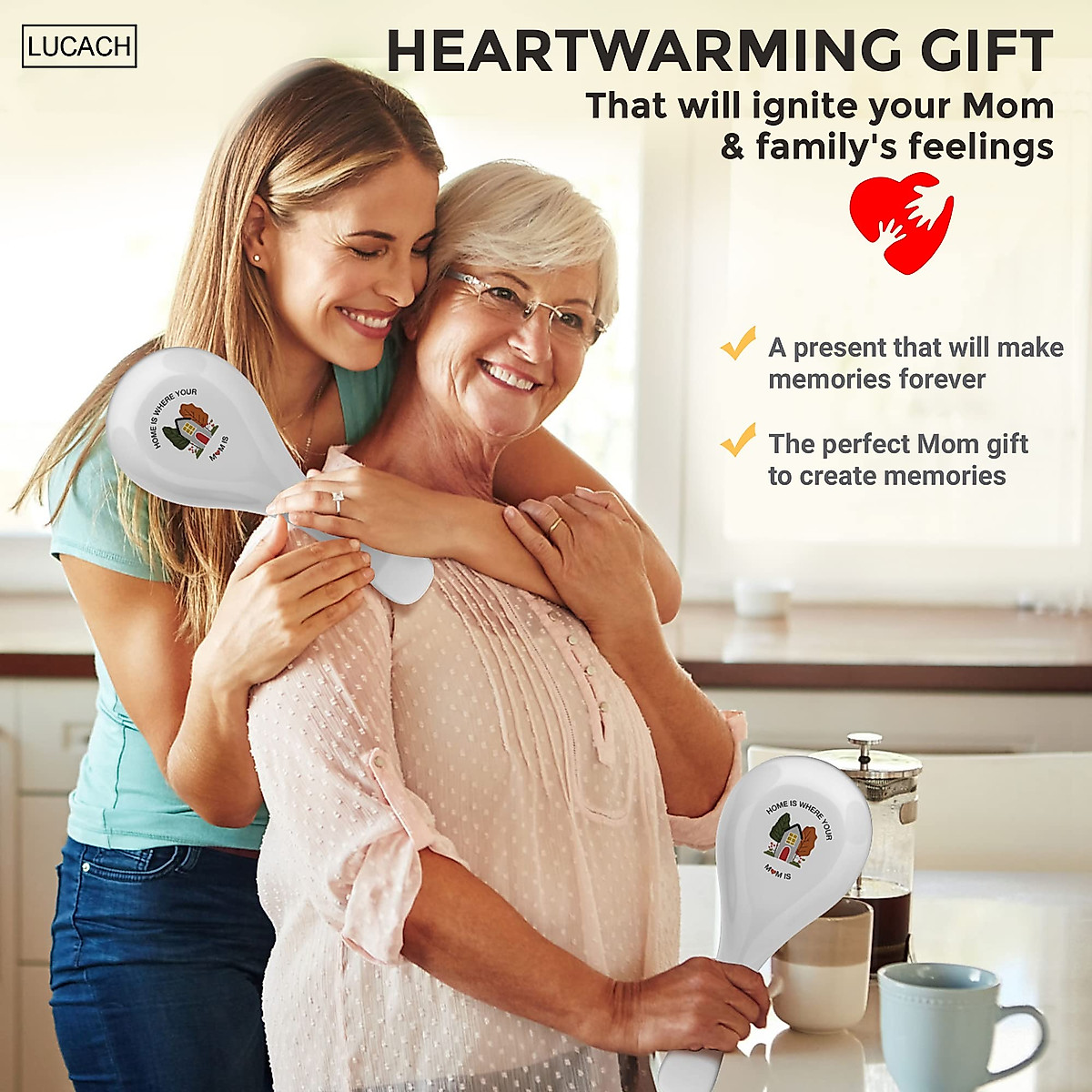 LUCACH - Birthday Gifts For Mom | Unique Gifts For Mom From Daughter & Son | Stoneware Spoon Rest Cute 10.5" x 4.25" For Kitchen