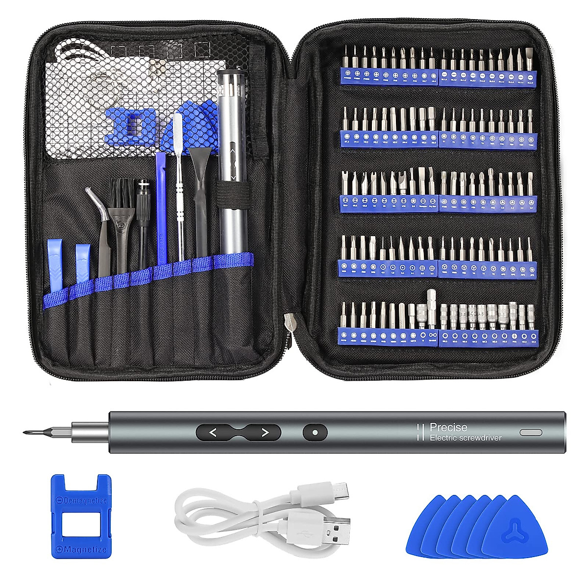 AMIR Electric Screwdriver 120 IN 1 Cordless Mini Power Precision Screwdriver Set with 100 Bits, Rechargeable Portable Magnetic Repair Tool Kit with LED Lights for Phones Watch Jewelers Laptops