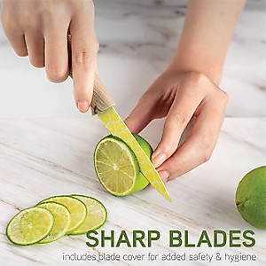 COOK WITH COLOR Kitchen Knives Set - Includes 3 Knives with Knife Sheath Covers (Lemon Collection)