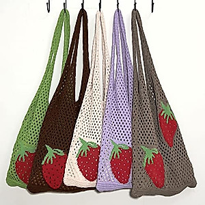 Women Fairycore Hobo Bag Trendy Strawberry Knitted Shoulder Bags Mesh Hollow Tote Bag Aesthetic Fairy Grunge Beach Purse (Green)