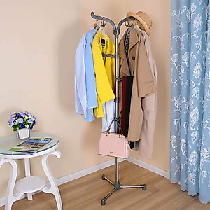 NSYNSY Metal Coat Stand Free Standing Hall Tree Coat Rack Stand Hooks Home Office Entryway Space Saver Gray