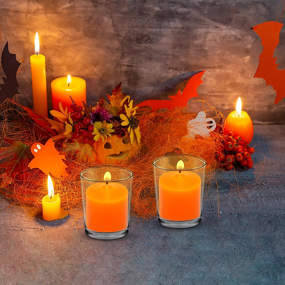 9-Pack 1.25-Inch Orange Votive Candles for Halloween Fall Harvest – Unscented Small Tealight Candle for Home Decor, Meditation, and Special Occasions
