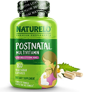 NATURELO Postnatal Multivitamin - Supplement for Breastfeeding Women - Plant-Based Vitamin D, Folate, Gentle Iron - for Nursing Mother, Baby - Post Natal Lactation Support (180 Count (Pack of 1))