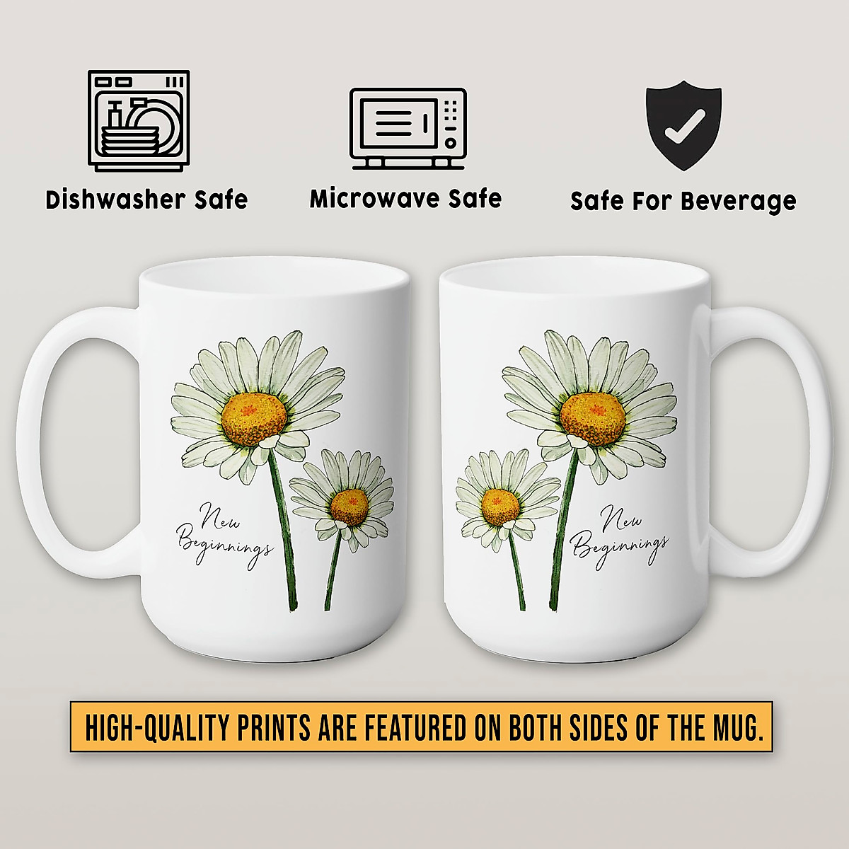 New Beginnings Box Gifts for Women, Daisy White Coffee Mug 15Oz and Keychain, Gifts for New Job, New Home, Leaving Job, Goodbye, Good Luck, Going Away, Farewell Coworker Leaving, Divorce Gifts