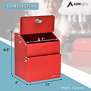 Adir Wall Mountable Steel Suggestion Box with Lock - Donation Box - Collection Box - Ballot Box - Key Drop Box - Safe Storage Box with 25 Suggestion Cards (Red)