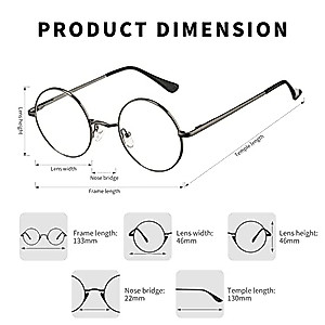 Pro Acme Non Prescription Clear Lens Glasses Retro Small Round Metal Frame (Gunmetal)
