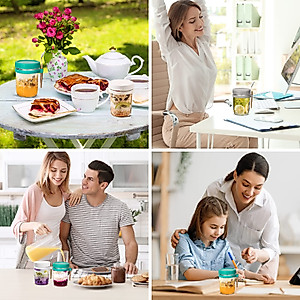 4 Pack Overnight Oats Container with Lid and Spoon,10 oz Large Capacity Airtight Oatmeal Container,Salad Cup,Glass Mason for Cereal Yogurt Milk Fruit