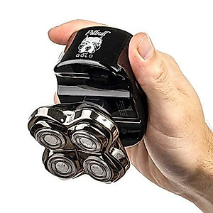 Skull Shaver Pitbull Gold PRO Head Shaver for Men,Wet/Dry 4 Razor Hair Trimmer with US USB Adapter & Charging Cable,4D Rechargeable Rotary Shaver with Lithium-Ion Battery, Water Resistant Grooming Kit