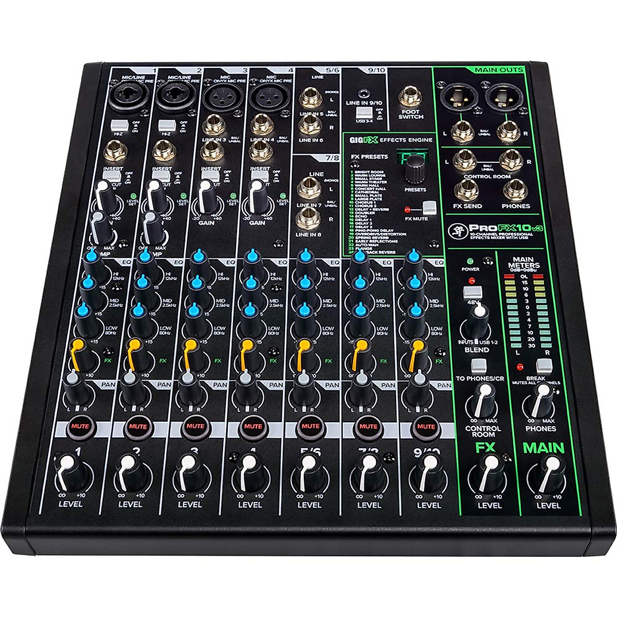 Mackie PROFX10V3 10 Channel Professional Effects Mixer with USB Bundle with Tascam Closed-Back Professional Headphones Black TH-02-B and Deluxe Accessory Bundle