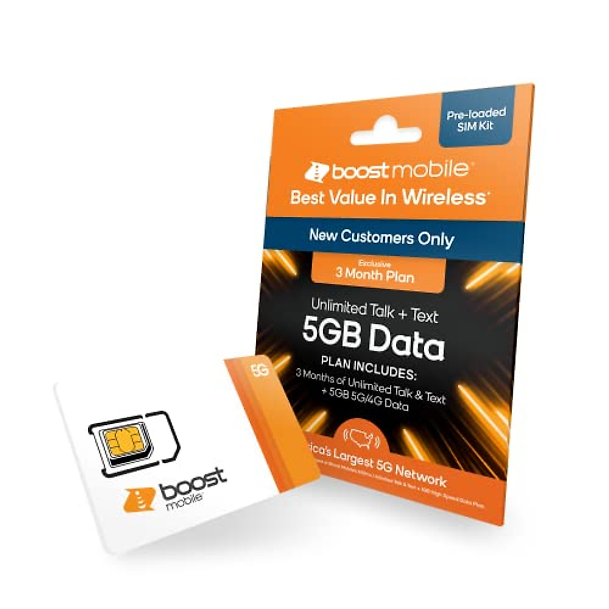 Boost Mobile Prepaid SIM Card | Unlimited Talk & Text | 3 Month 5 GB Data Plan for Unlocked Cell Phones | Pay As You Go I No Contracts