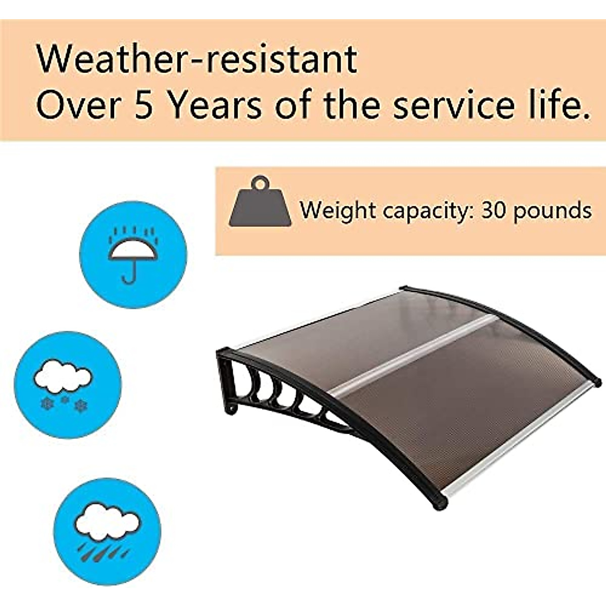 VERYKE Window Awning Door Canopy ,40'' x 40'' Door Awning with Overhead Door Cover Front Door Outdoor Patio Canopy Sun Shetter,UV,Rain Snow Protection Hollow Sheet