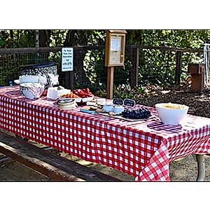 Oojami Pack of 4 Plastic Red and White Checkered Tablecloths - 4 Pack - Picnic Table Covers