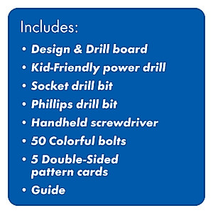 Educational Insights Design & Drill Patterns & Shapes Drill Toy, 58 Pieces with Toy Drill, Preschool STEM Toy for Home & Classroom, Ages 3+