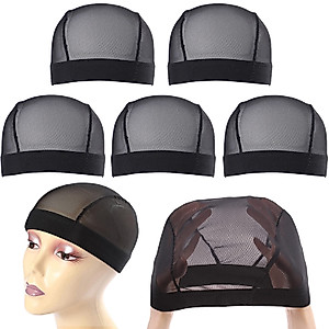 Leeven 5 Pcs/lot Stretchable Nylon Net Mesh Dome Caps for Making Wigs Black Breathable Wig Cap for Women Medium Size 22"-23.5"