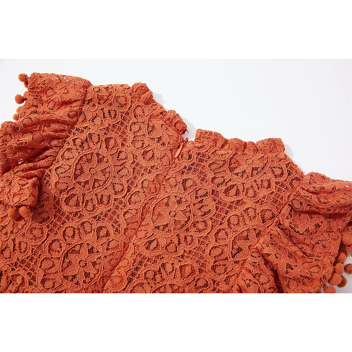 Niyage Toddler Girls Elegant Lace Pom Pom Flutter Sleeve Party Princess Dress Brick Red 100