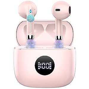 Wireless Earbuds, Bluetooth 5.3 Ear Buds LED Power Display Headphones Bass Stereo, Earbuds in-Ear Noise Cancelling Mic, 40H Playback Mini Case IP7 Waterproof Sports Earphones for Android iOS