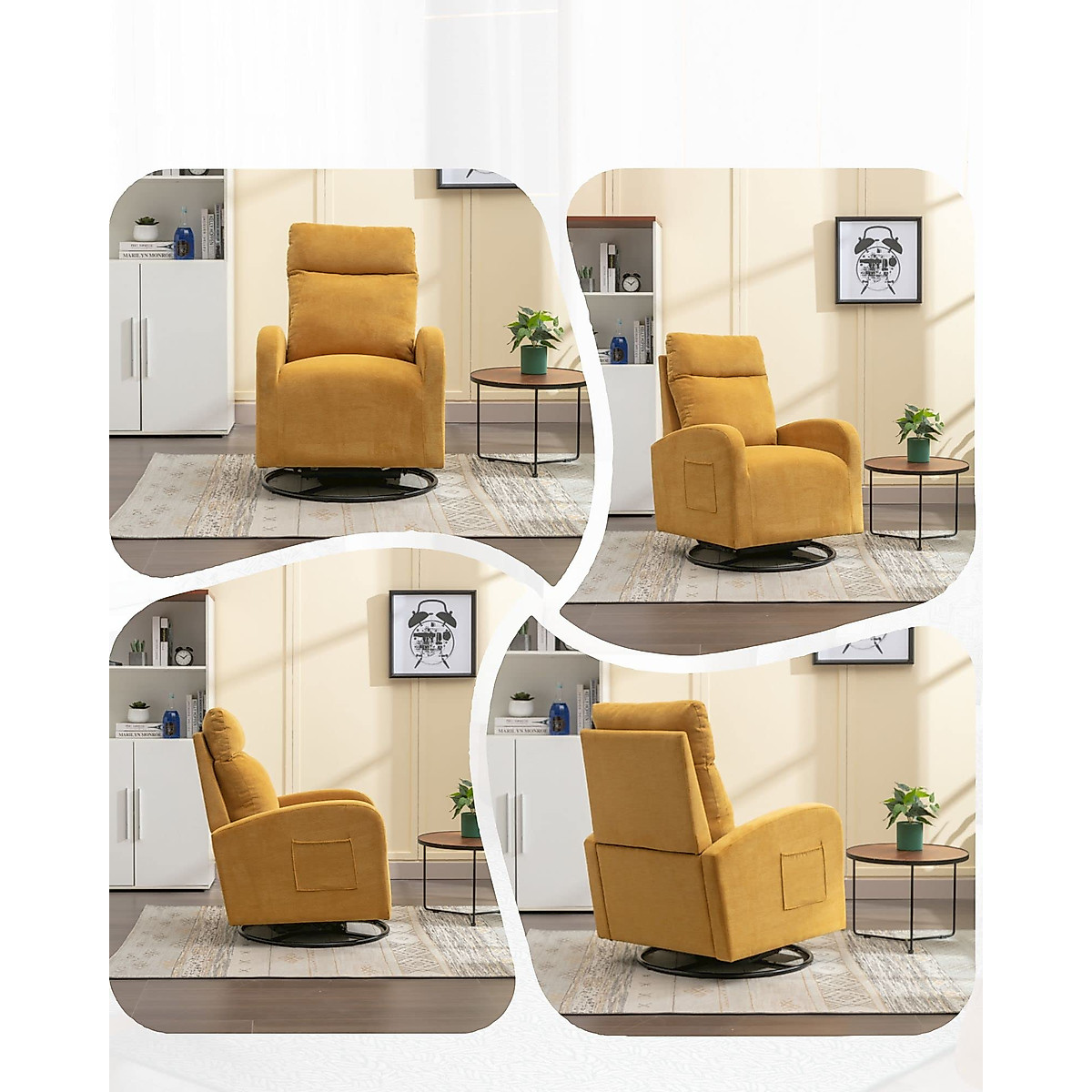 Luccalily Swivel Rocking Chair for Nursery, Upholstered Glider Nursery Chair with Breathable Fabric for Bedroom, Living Room, Yellow