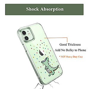 Unov Case Compatible with iPhone 12 Mini Case Clear with Design Slim Protective Soft TPU Bumper Embossed Pattern 5.4 Inch (Rainbow Dinosaur)