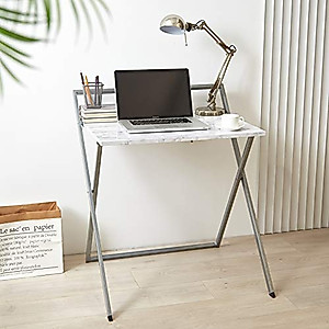 Urban Shop Compact Folding Desk, White Marble