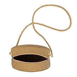 Yomietar Womens Small Round Straw Crossbody Bag Beach Shoulder Bag Handbag Purse for Summer, Brown