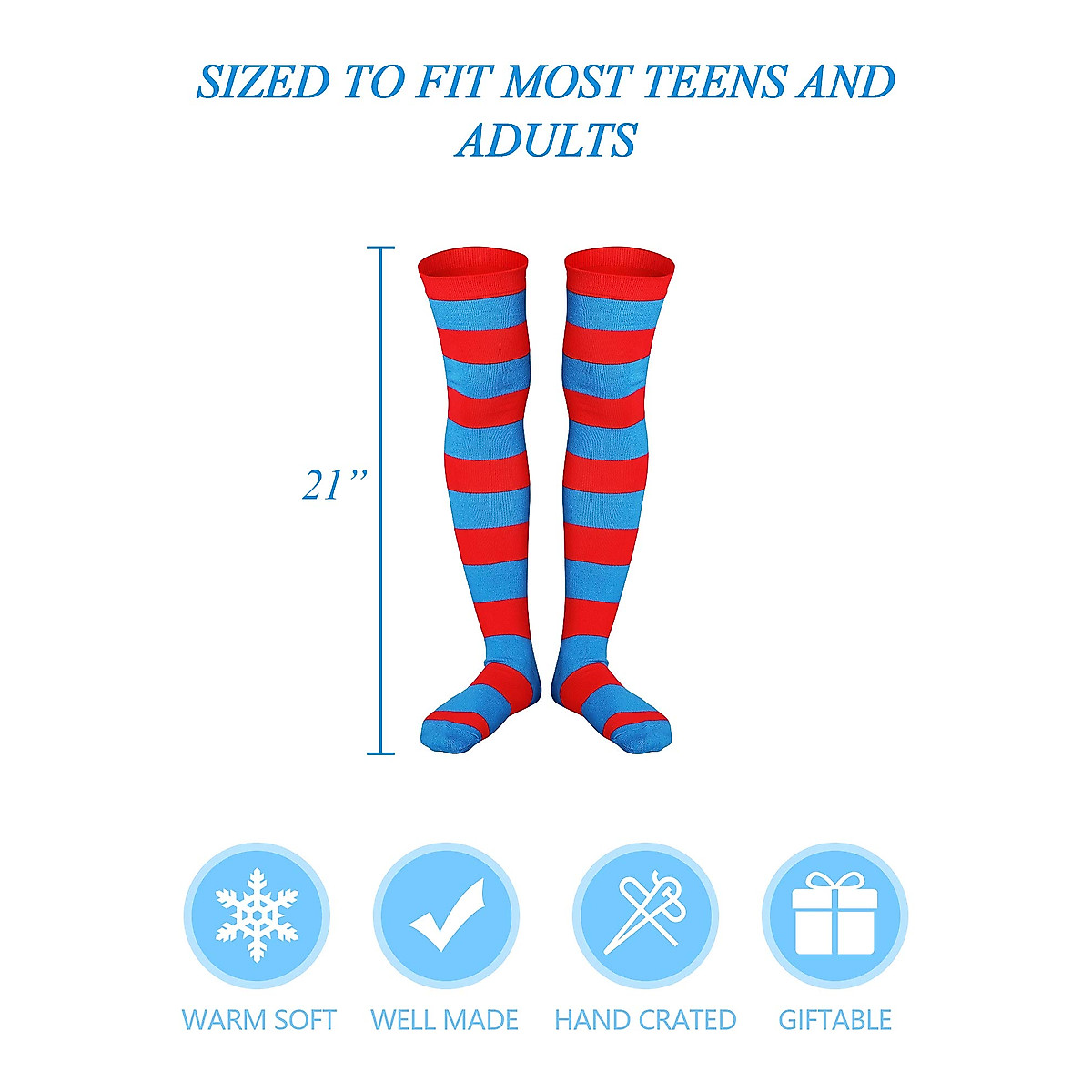 SATINIOR 3 Pairs Blue and Red Striped Long Knee Thigh High Striped Socks Tight for Women