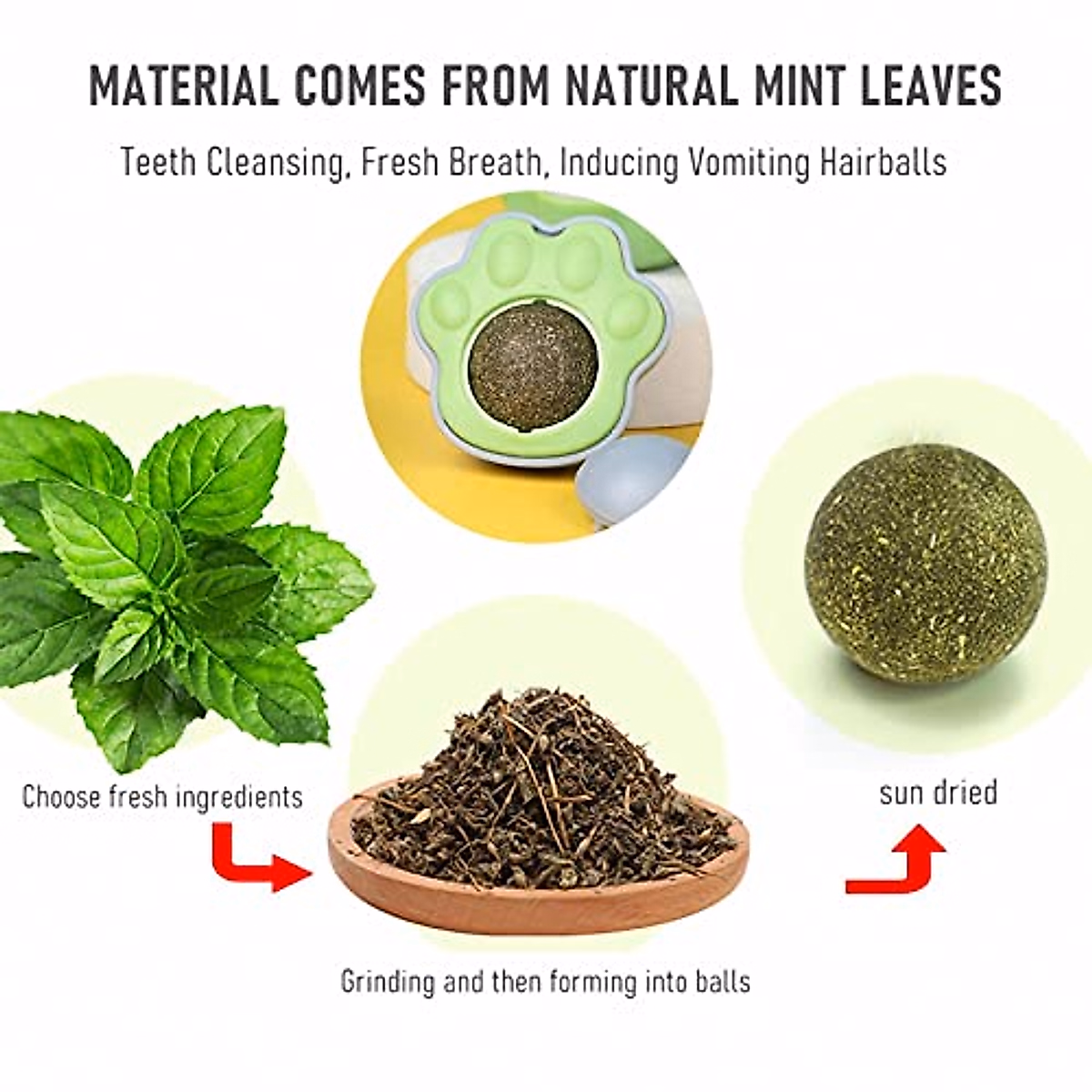 BOXTOHEART 4 Pack Catnip Ball Toys, Edible Organic Balls for Cats and Kittens - Crab Avocado Snail Shapes, Wall Mountable for Engaging Play, Teeth Cleaning, and Hairball Relief (4-Pack-E)