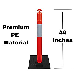 CJ Safety 44" Orange PE Delineator Post Cone, 44" Height Post, 10 lbs Recycled Rubber Base, 10" Reflective Band (Set of 3)
