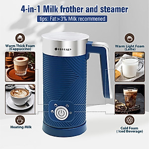 Huogary Milk Frother, 4-in-1 Electric Milk Frother and Steamer, Automatic Warm and Cold Foam Milk Warmer for Latte, Cappuccinos, Macchiato