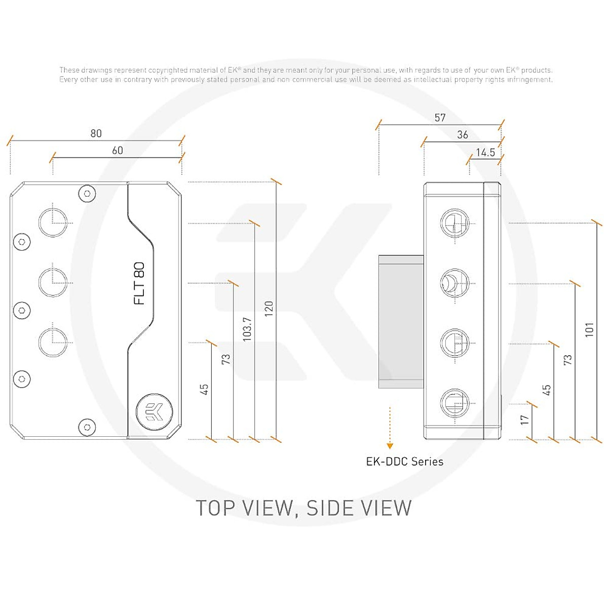 EK EKWB Quantum Kinetic FLT 80 Pump/Reservoir Combo, 4.72" x 3.15" x 2.2" DDC PWM, D-RGB, Plexi for Desktop