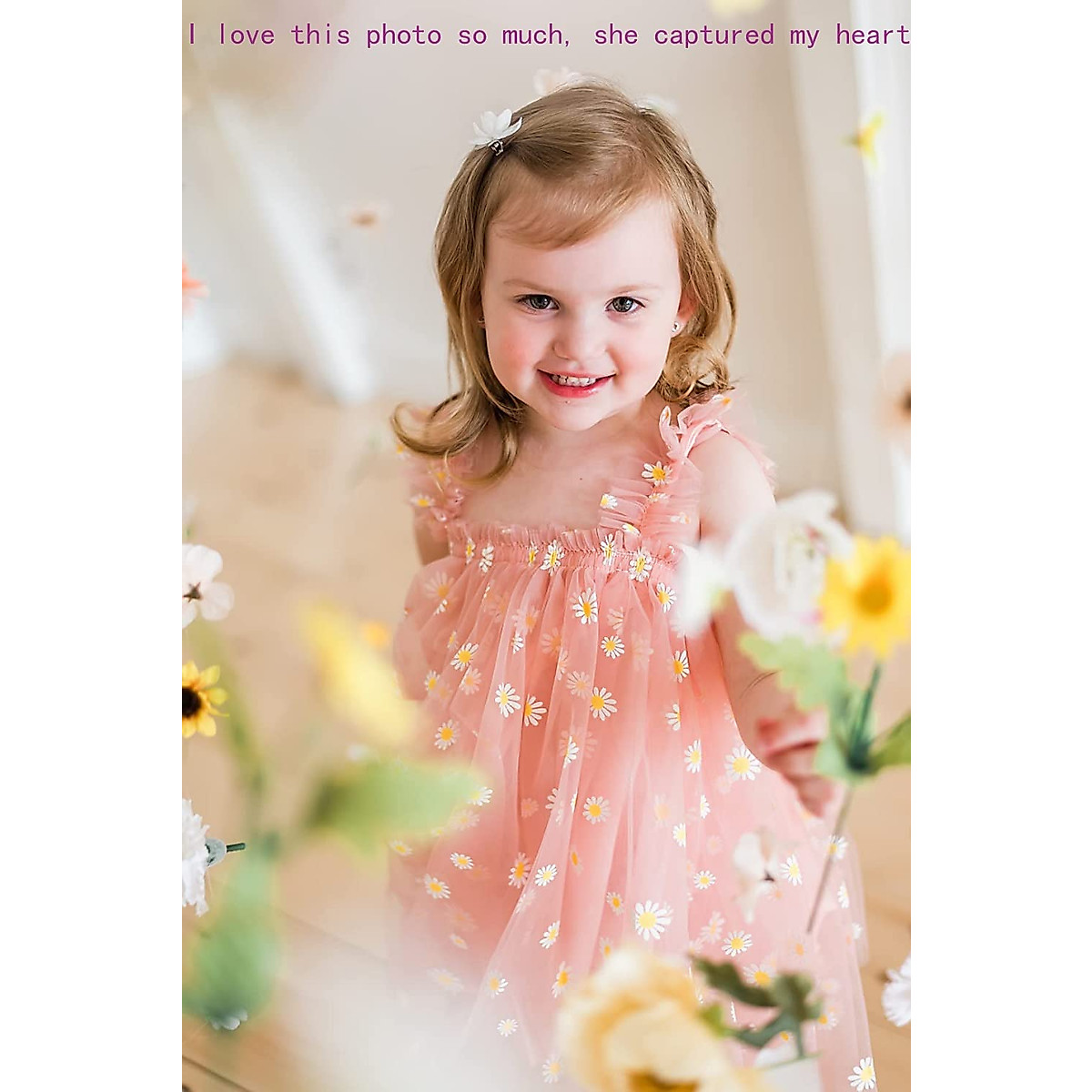 AGQT Baby Girls Daisy Tutu Dress Sleeveless Tulle Tutu Dress Princess Birthday Party Dresses Babydoll Pink Daisy-Lace Size 12-18 Months