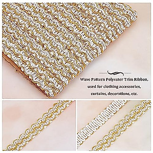 WADORN 2 Styles 5/8 inch Braided Lace Trim Ribbons, 12 Yards Vintage Edging Trimmings Fabric Gold Lace Applique Woven Ribbon Fabric Bias Tape DIY Clothing Straw Hat Bag Sewing Craft Accessories