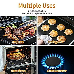 4 Pack Large Oven Liners for Bottom of Electric Gas Oven Reusable, Thick Heavy Duty Nonstick Teflon Oven Mat, Heat Resistant Grill Mats Outdoor, Easy to Clean Gas Stove Liners