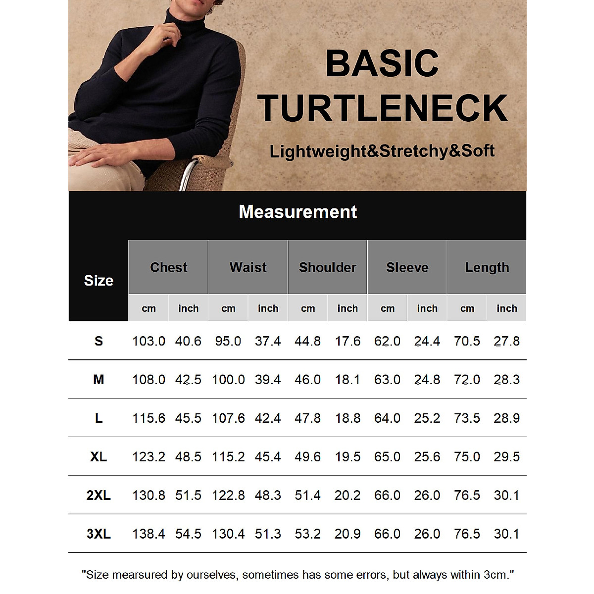 Ekouaer Men's Mock Turtleneck Long Sleeve Turtle Neck Shirts Lightweight Undershirt Thermal Pullover Sweater Black Medium