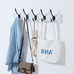 HOME MASTER HARDWARE Coat Rack Wall Mount White, Wood Wall Mounted Coat Hooks for Hanging Coats, 27" Hat Rack for Wall with 5 Hooks