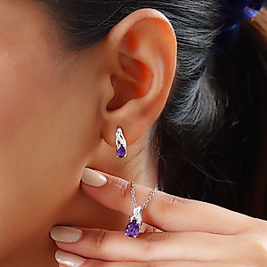 Shop LC Wedding Costume Jewelry Set for Women Purple Amethyst Drop Earrings Bridal Necklace 925 Sterling Silver Stainless Steel Bridesmaid Gifts for Women for Bride Size 20" Birthday Gifts