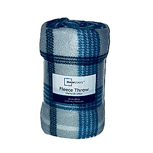MAINSTAYS FLEECE THROW 50 in x 60 IN/ BLUE & GRAY PLAID
