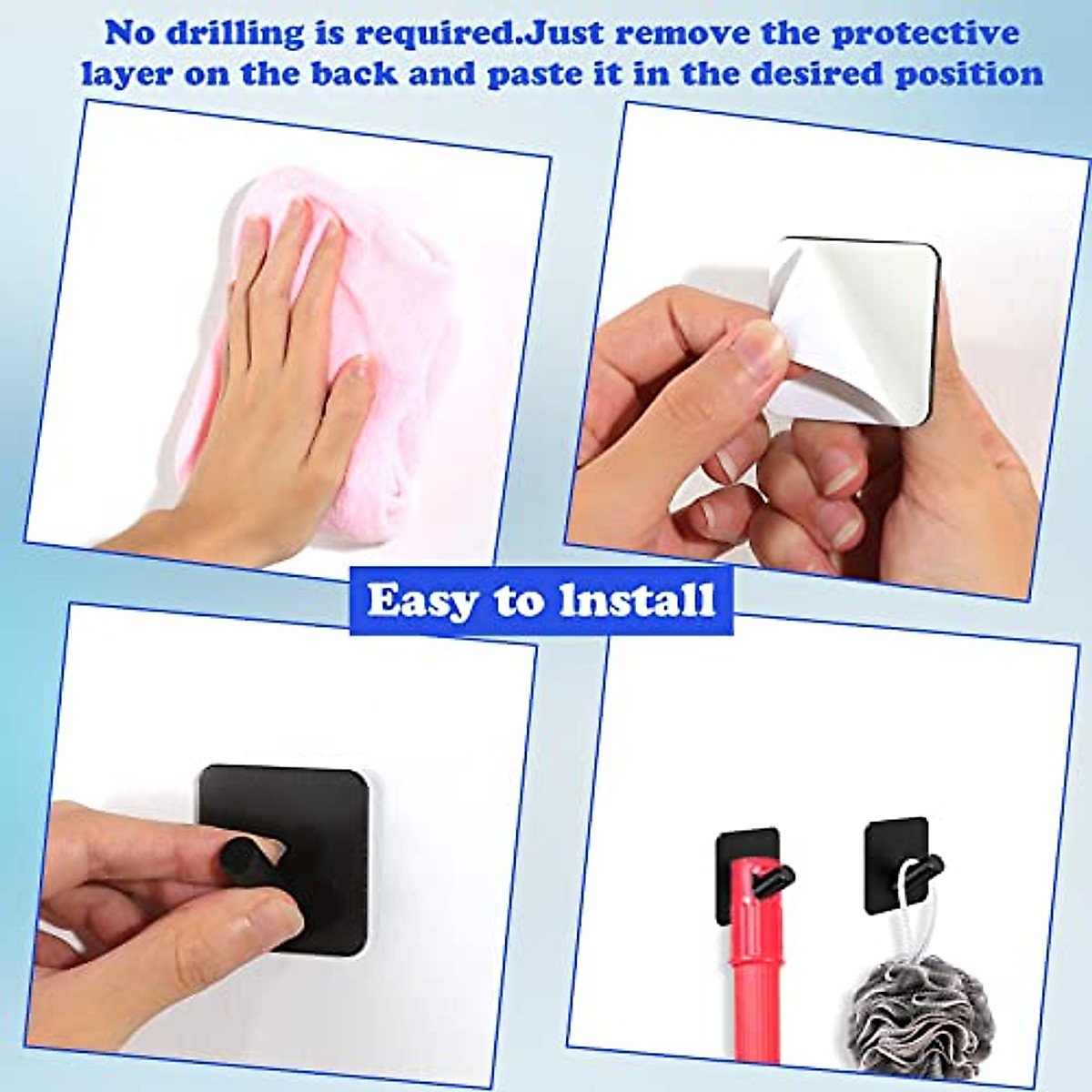 Visen 9 Pack Adhesive Hooks,Bath Towel Hooks Brushed Nickel,Adhesive Wall Hooks Waterproof Stainless Steel Hooks,Heavy Duty Coat Hooks Towel Hooks Stick on Bathroom or Kitchen