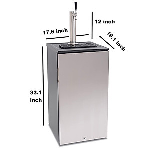 BHTOP Kegerator, Draft Beer Dispenser, Stainless Steel Beverage Cooler，Mounted CO2 Cylinder, Temperature Control, Drip Tray & Rail | Fits 1/6 Kegs