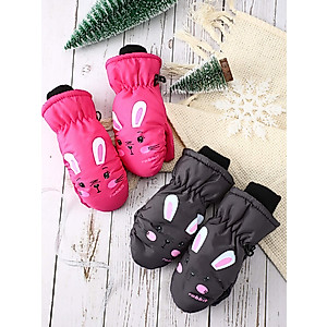 SATINIOR 2 Pairs kids waterproof mittens Girls Winter Snow mittens Warm Snow Gloves for Winter Outdoor Activities(3-5 Year,Classic Style)