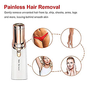 Sky Tower Professional Battery-Operated Women's Painless Facial Hair Remover, IPX7 Waterproof, for Face Upper Lip Chin Peach Fuzz Cheeks Arm (White)