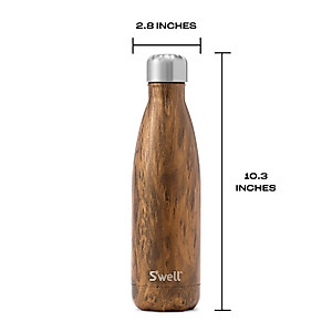 S'well Stainless Steel Water Bottle, 17oz, Teakwood, Triple Layered Vacuum Insulated Containers Keeps Drinks Cold for 36 Hours and Hot for 18, BPA Free, Perfect for On the Go