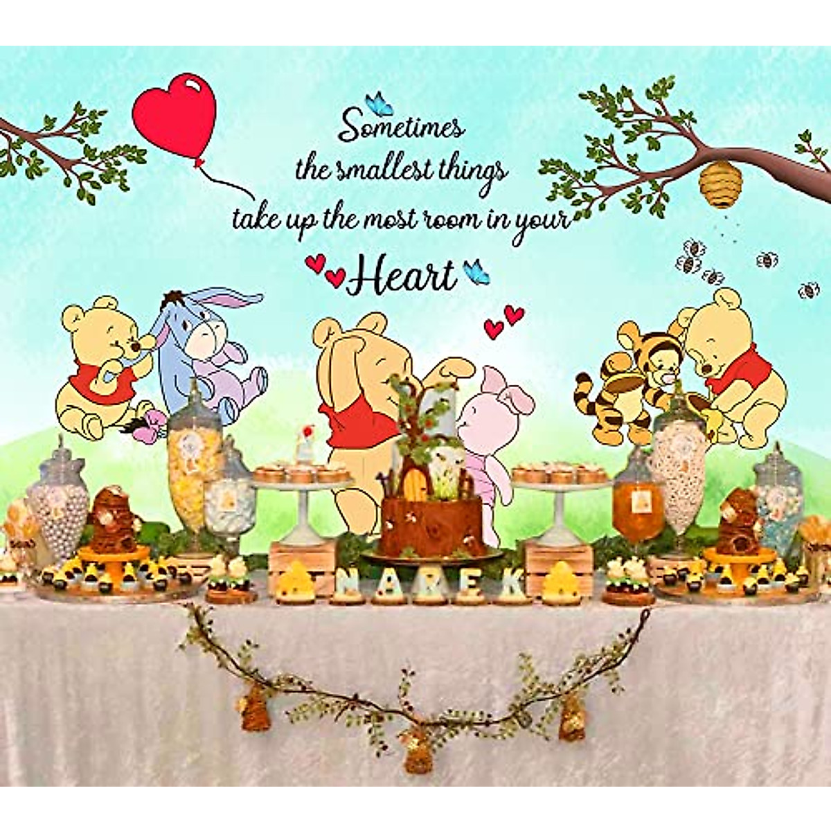 DMJ Cartoon Little Bear Backdrop for Baby Boys Girls Birthday Party Classic Bear and Its Friends Photography Background Cake Table Decoration Background 7x5ft