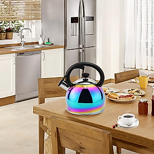 SHANGZHER Stainless Steel Coffee Tea Kettles Whistling Kettle for Gas Hob Induction Gas Kettle with Whistle Stovetop Kettles 2.1 Qt / 2 Liter Rainbow Color