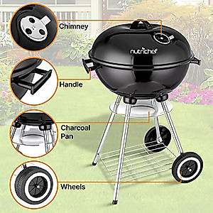 Portable Outdoor Charcoal BBQ Grill, Stainless Steel Charcoal Grill Offset Smoker with Ash Catcher and Black Cover, Multi-functional ideal for Bake. Braise, Smoke, Roast, and Grill