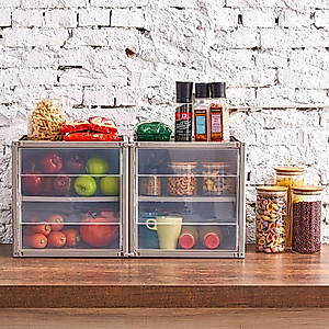 EZOWare 2 Tier Organizer Drawer, Stackable Plastic Modular Storage Box for Bathroom, Bedroom, Living Room, Kitchen, Office - 2 Pack