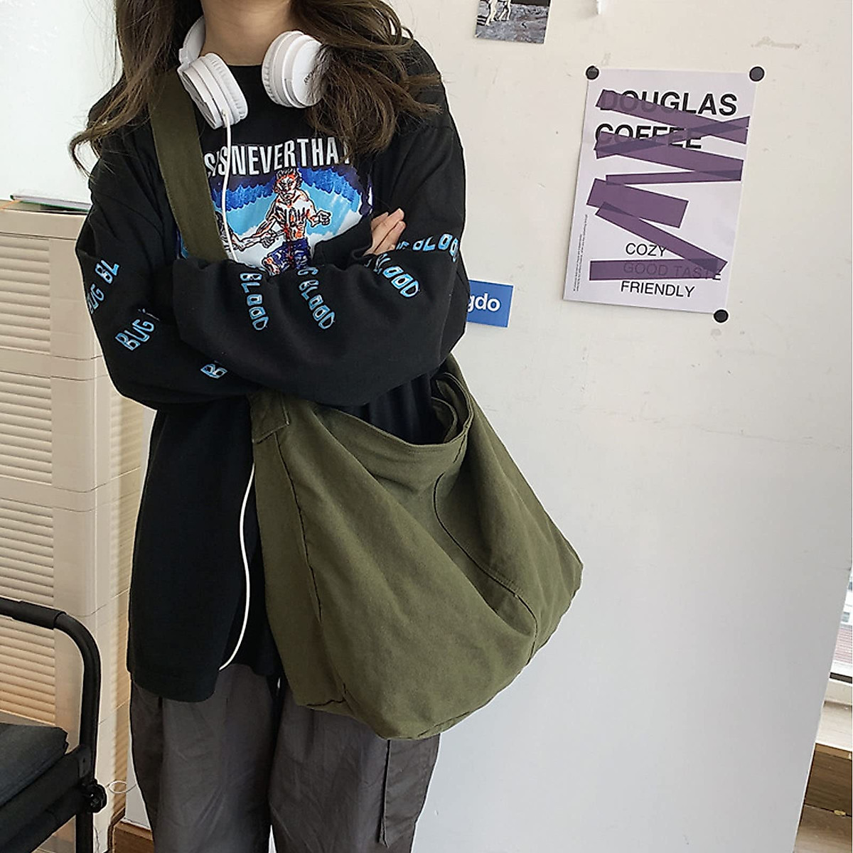 UICIOP Shoulder bag female shopper canvas handbag female large capacity messenger bag female designer handbag (green,One Size)