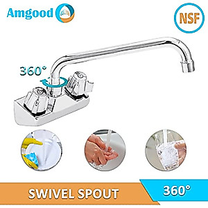 AmGood Wall Mount Kitchen Sink Faucet | 12" Swivel Spout | 4" Center | NSF | Commercial Kitchen Utility Laundry