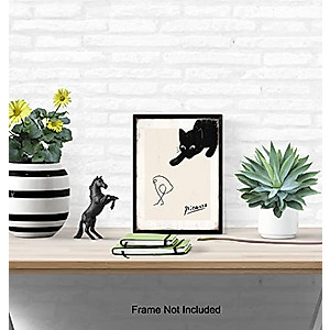 Pablo Picasso Wall Art & Decor - Cat Wall Decor - Cute Cat Lover Gifts for Women - Abstract art Minimalist Mid-century modern Line art - Gallery Wall Art - Rustic Black cat Home Decor - Picasso Poster