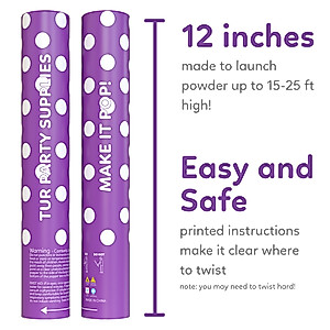 TUR Party Supplies Purple Powder Poppers Biodegradable Cannons 2 Pack Purple Biodegradable Powder | Launches up to 25ft | 12 inch | Powder Poppers for Celebrations, Festivals, and Parties